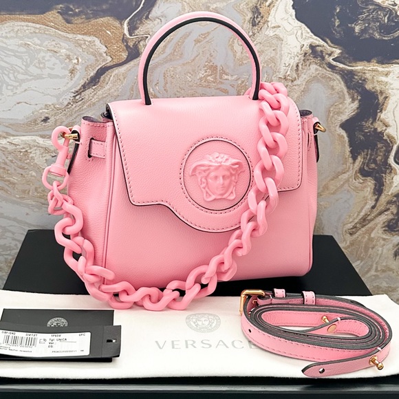 Versace | Bags | Versace Small La Medusa Grained Calfskin Baby Pink Bag ...